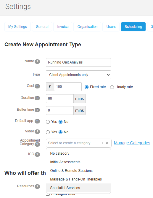 Assigning Appointment Types to Appointment Categories